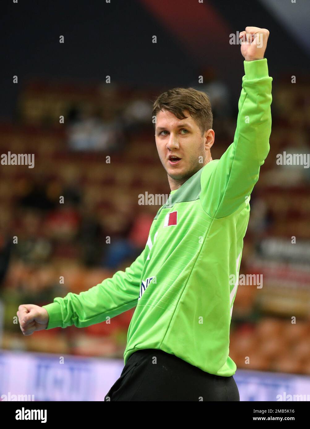 Bilal Lepenica of Qatar Qatar vs Netherlands 28th IHF Men`s Handball World Championship ...